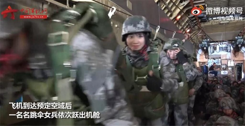 Female PLA recruits parachute from Y-20