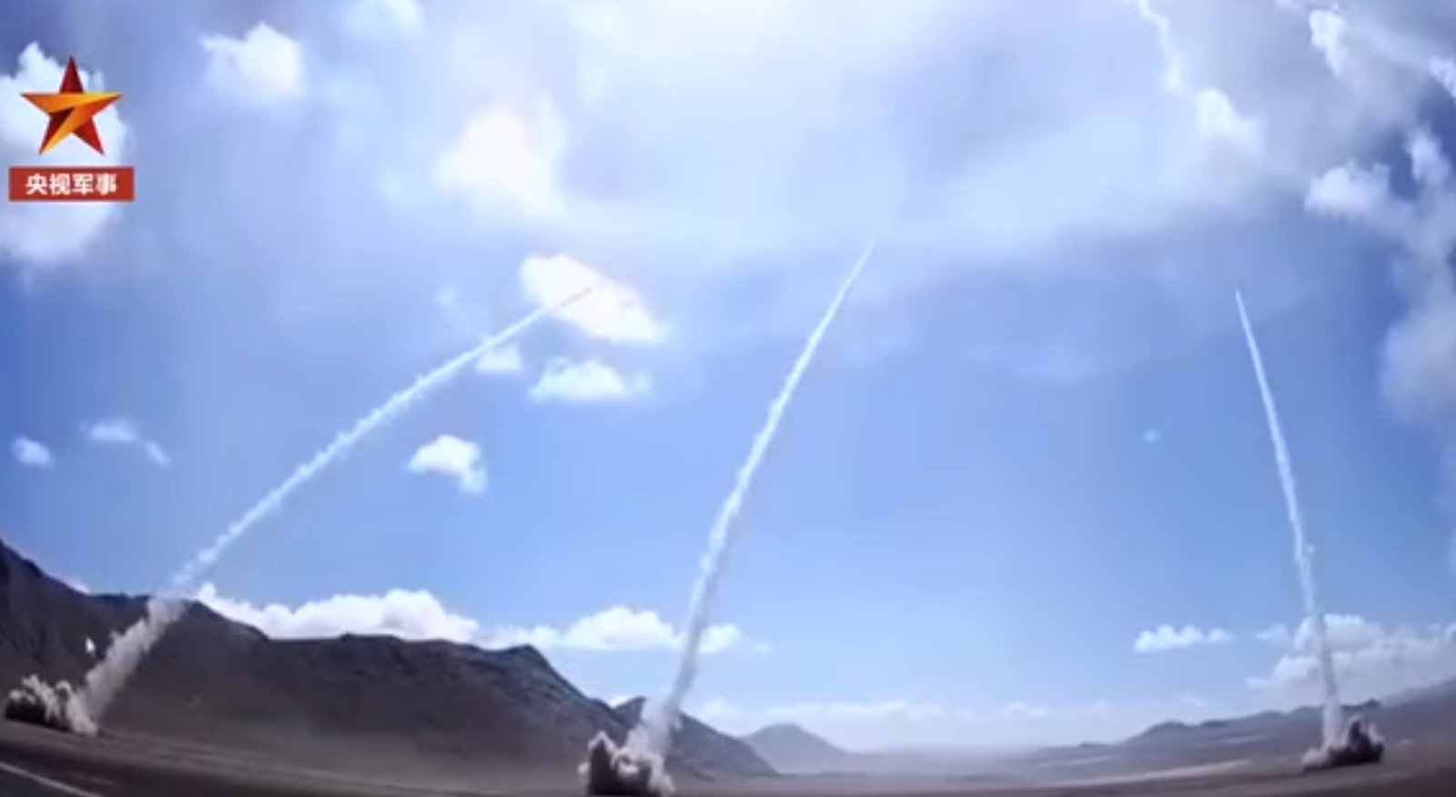 Rocket launchers from Xinjiang Military Region fire live ammunition